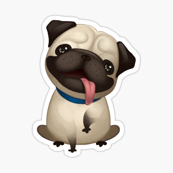 "Derpy Pug Waiting for Walkies" Sticker for Sale by supermara | Redbubble