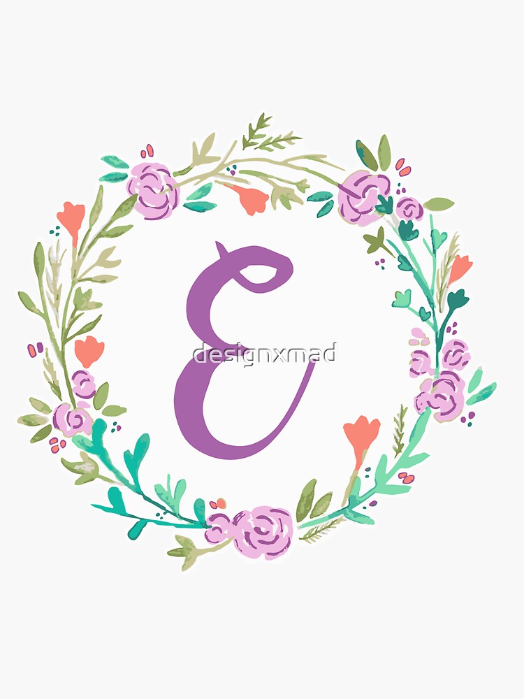 "violet floral wreath letter E" Sticker for Sale by designxmad | Redbubble