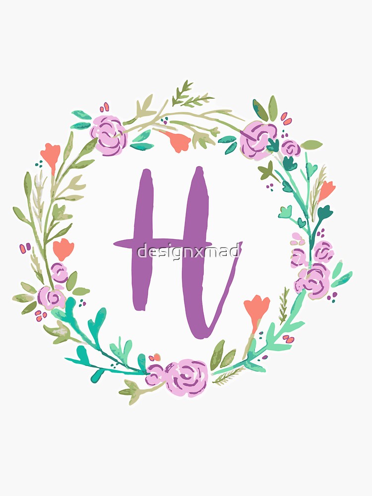 "violet floral wreath letter H" Sticker for Sale by designxmad | Redbubble