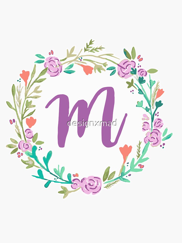 "violet floral wreath letter M" Sticker for Sale by designxmad | Redbubble