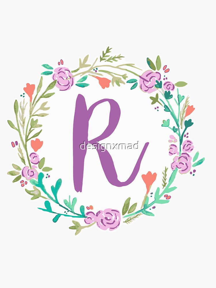 "violet floral wreath letter R" Sticker for Sale by designxmad | Redbubble