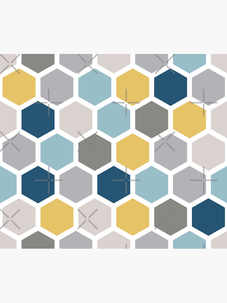 "Geometric Hexagon Blue Grey Yellow Print Pattern" Sticker for Sale by ...