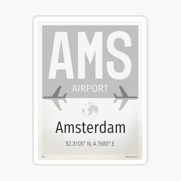 "AMS, Amsterdam, Europe, airports." Sticker for Sale by Aviators ...