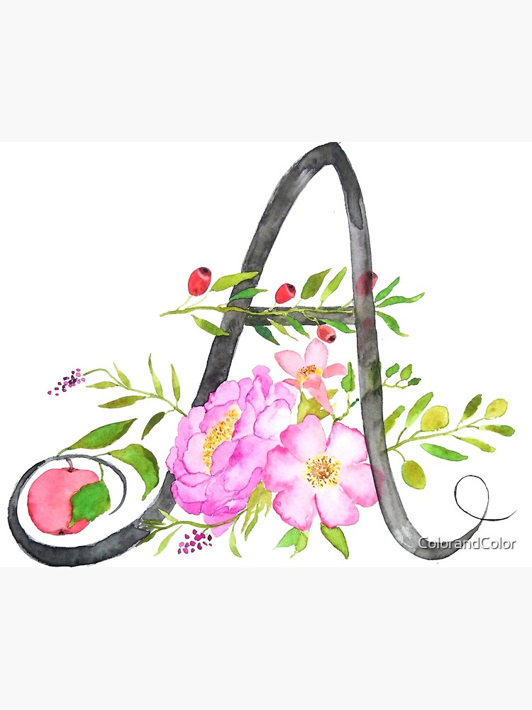 "Letter A calligraphy watercolor flowers" Poster for Sale by ...