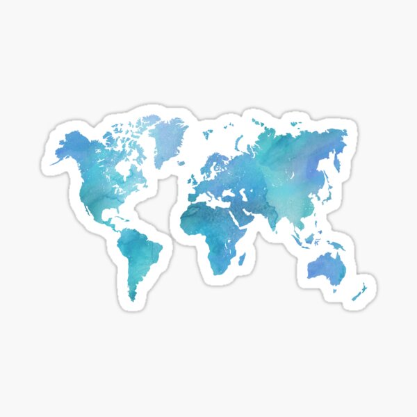 "Blue world map" Sticker for Sale by ArielSkly | Redbubble