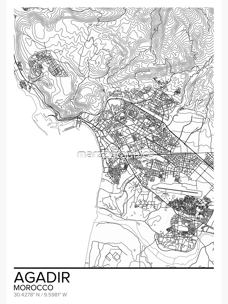 Póster «Mapa de Agadir, arte de la pared de la impresión del cartel ...