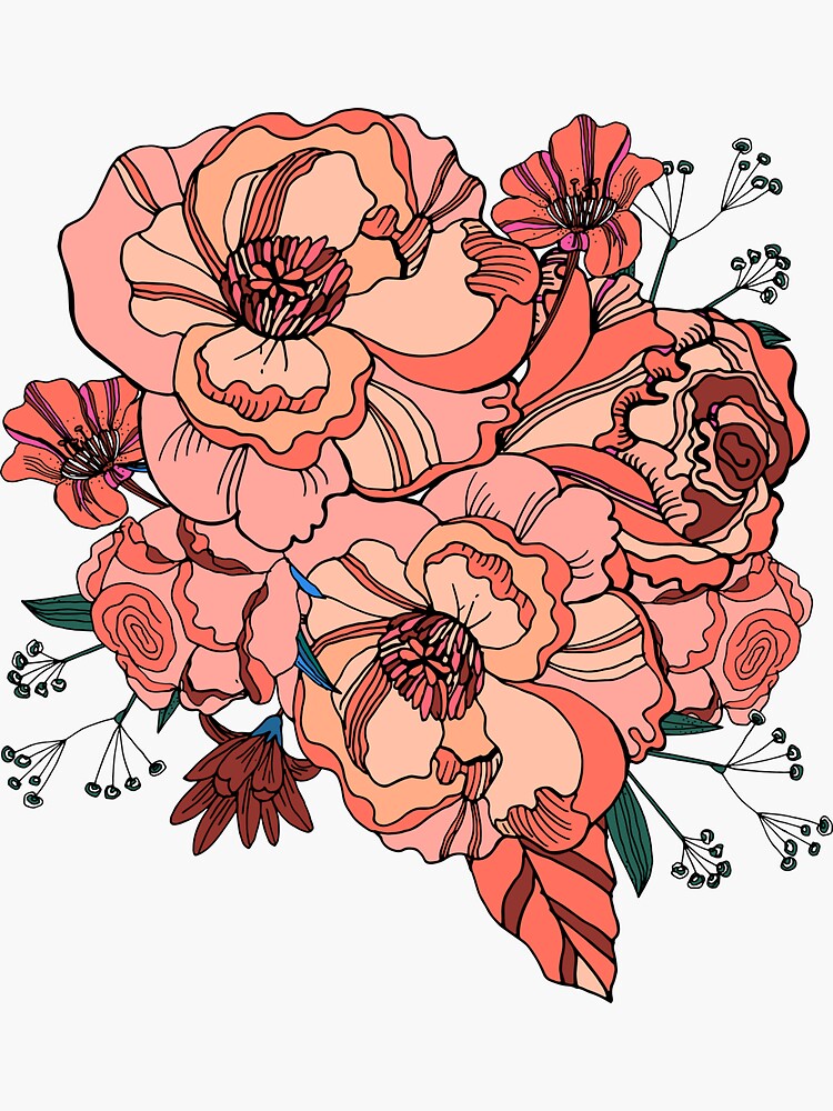 "Coral roses" Sticker by TrishaMcmillan | Redbubble