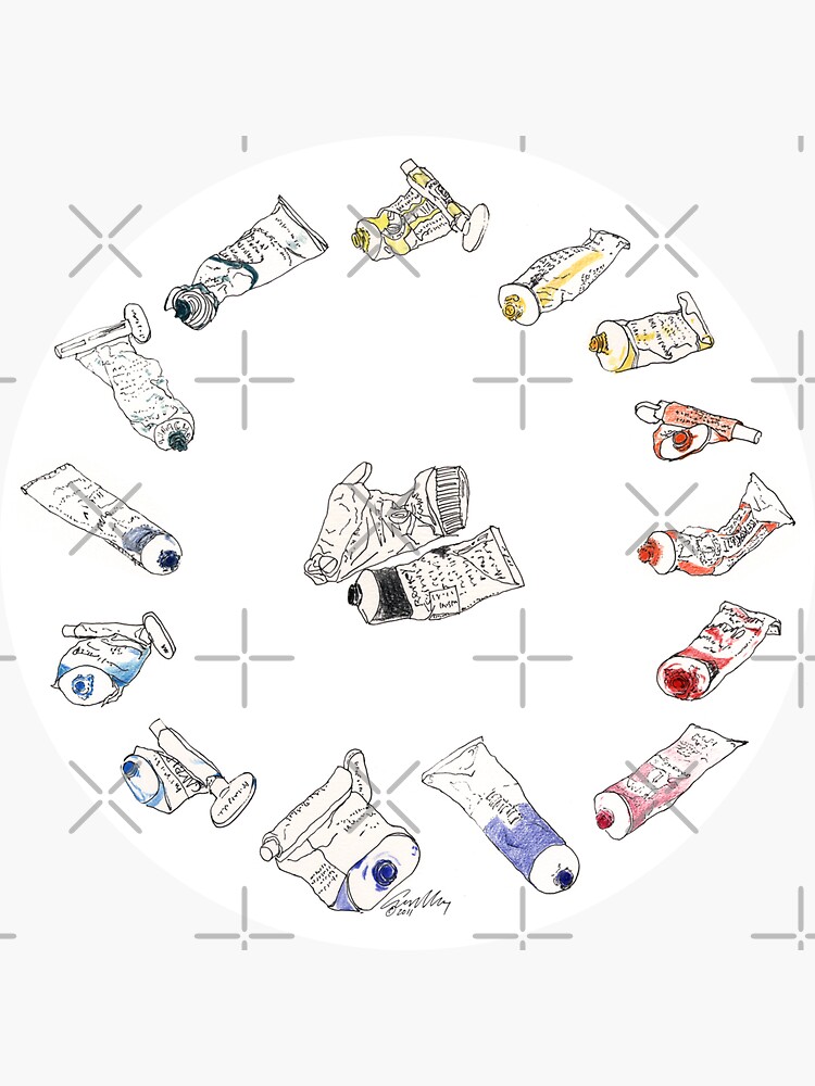 "Paint Tubes Color Wheel" Sticker for Sale by annembray | Redbubble