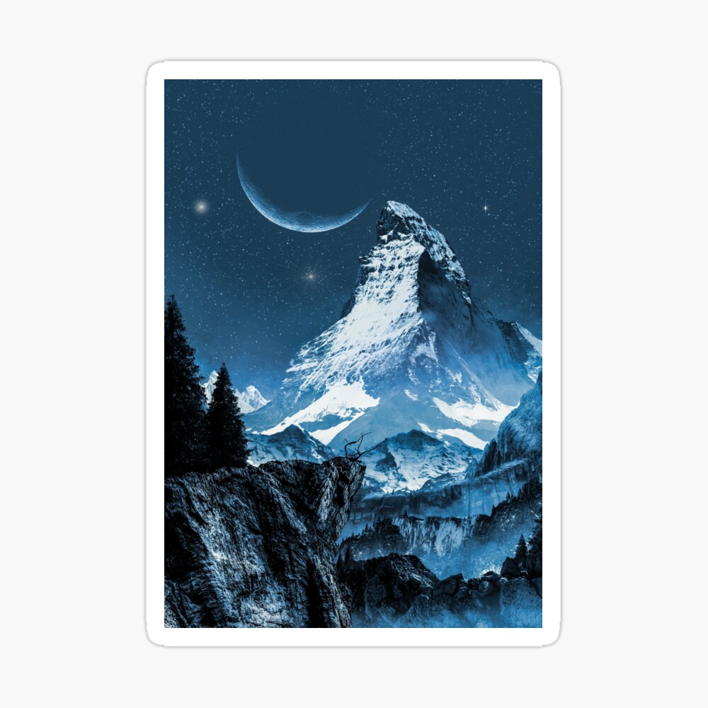 Blank Cards Moon Mountain Drawing Greetings Card Sketch Print Paper ...