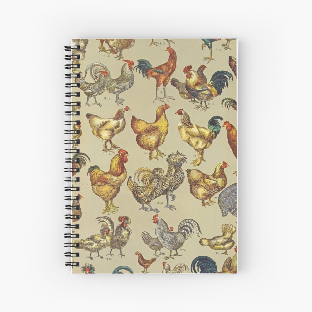 "Poultry Rooster Chicken country vintage art pattern" Spiral Notebook ...