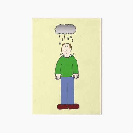 "Under the Weather Cartoon Man Under a Rain Cloud" Art Board Print for ...
