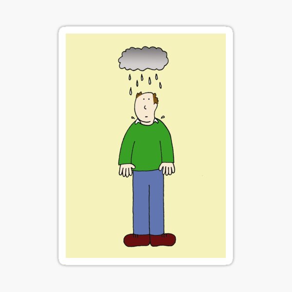"Under the Weather Cartoon Man Under a Rain Cloud" Sticker for Sale by ...