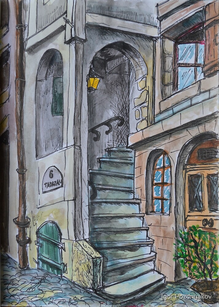 "Watercolor Sketch - Genève, Rue Tabazan, 6" by Igor Pozdnyakov | Redbubble