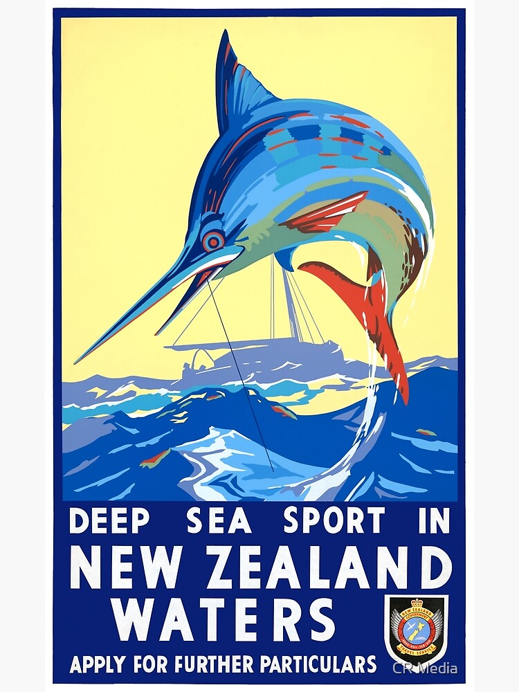 New Zealand Vintage Swordfish Fishing Poster Restored Premium Matte ...