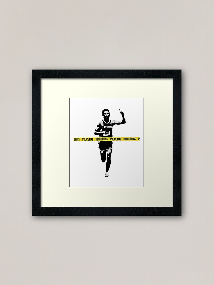 "Banksy Marathon Runner Police Line" Framed Art Print for Sale by ...