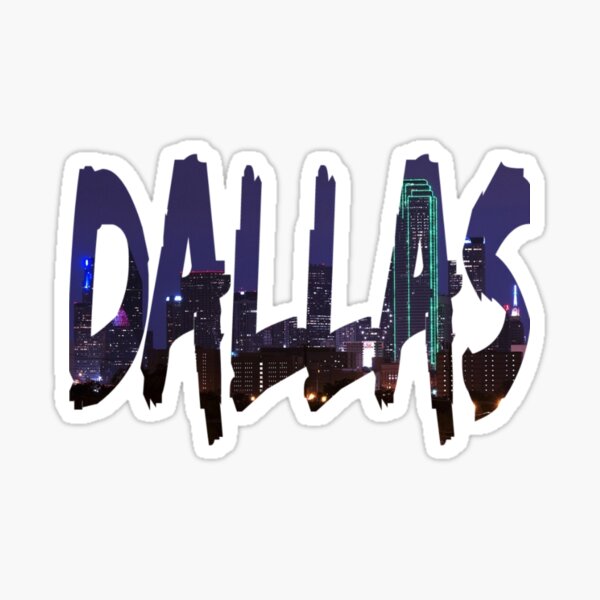 "Dallas At Night - Skyline Photograph Lettering Art" Sticker for Sale ...
