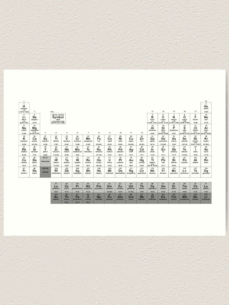 "New Periodic Table of the Elements - Grayscale" Art Print for Sale by ...