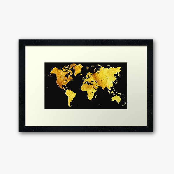"Black and Gold Map of The World - World Map for your walls" Framed Art ...