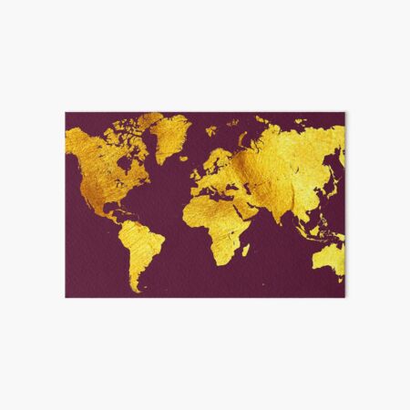 Lámina rígida «Mapa del mundo de color morado oscuro y dorado - Mapa ...