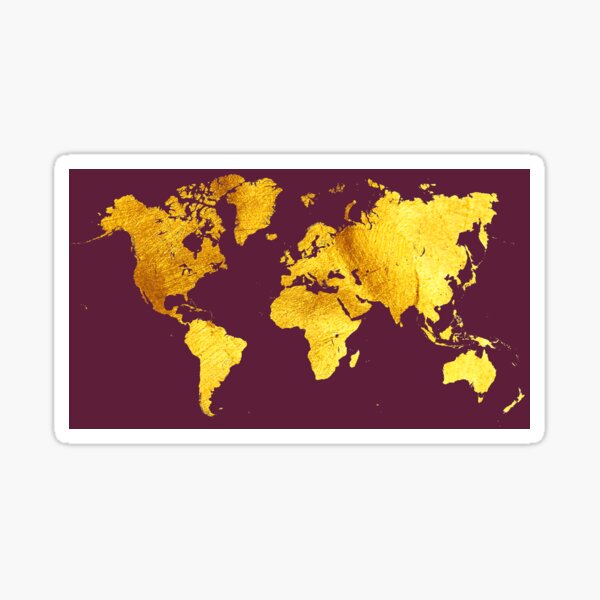 Pegatina «Mapa del mundo de color morado oscuro y dorado - Mapa del ...
