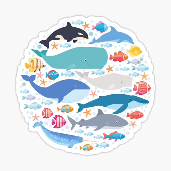 "Colorful sea creatures in the circle" Sticker for Sale by ...