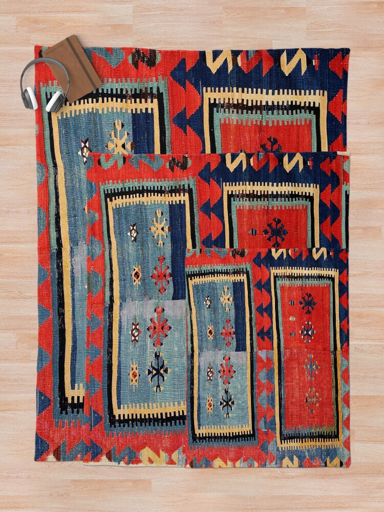 "Sivas Antique Cappadocian Turkish Kilim Print" Throw Blanket for Sale ...