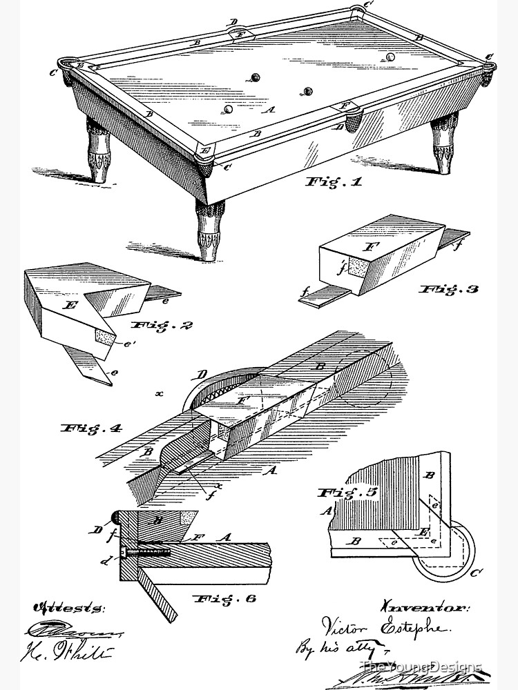 "Billiard Table Chuck Vintage Patent Hand Drawing" Poster by ...