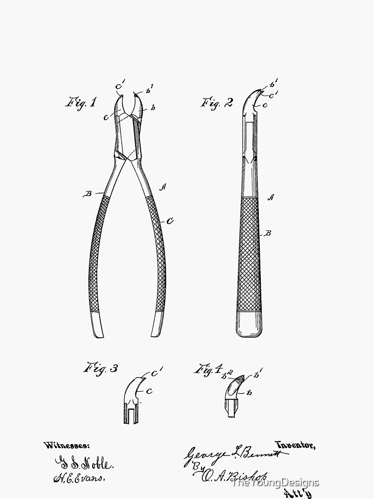 "Dental Forceps Vintage Patent Hand Drawing" Sticker by TheYoungDesigns ...