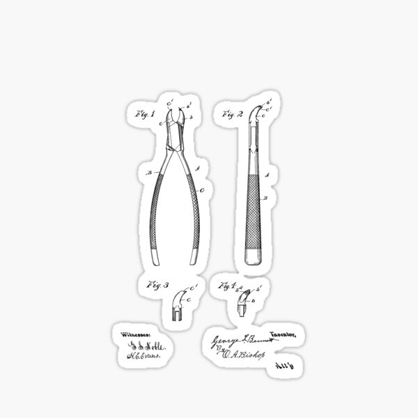 "Dental Forceps Vintage Patent Hand Drawing" Sticker by TheYoungDesigns ...