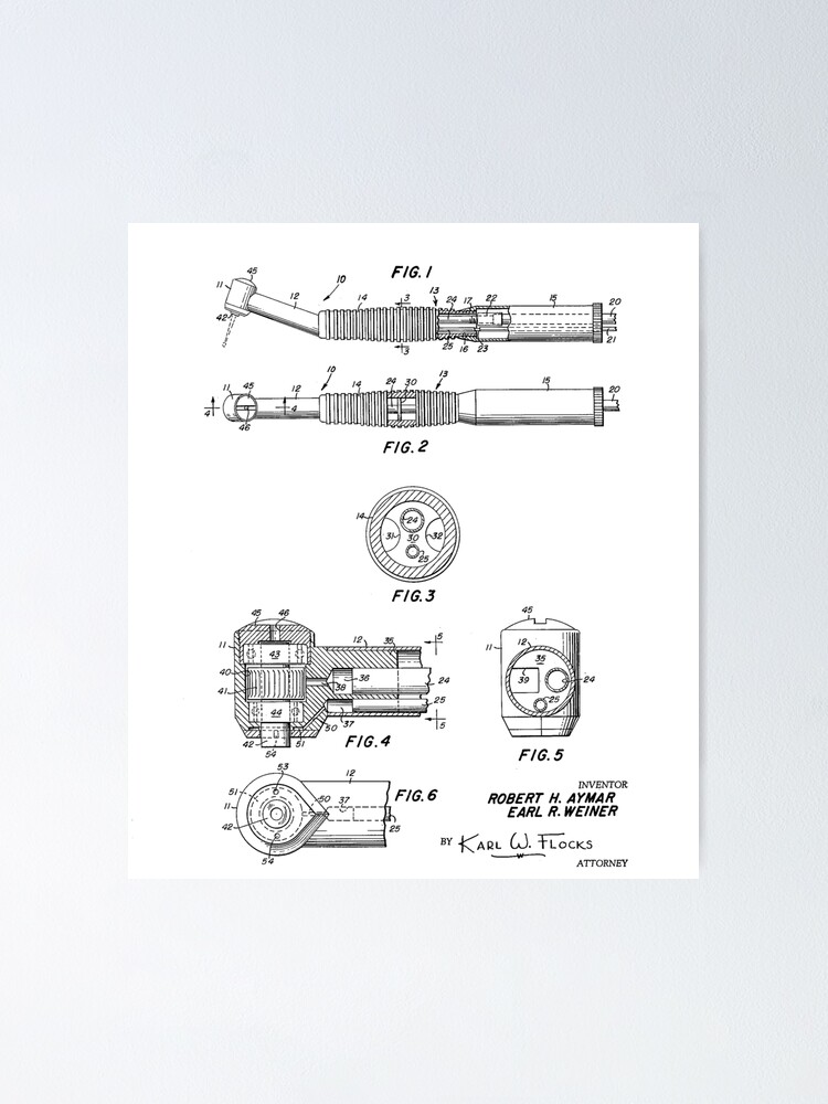 "Dental Handpiece Vintage Patent Hand Drawing" Poster by ...