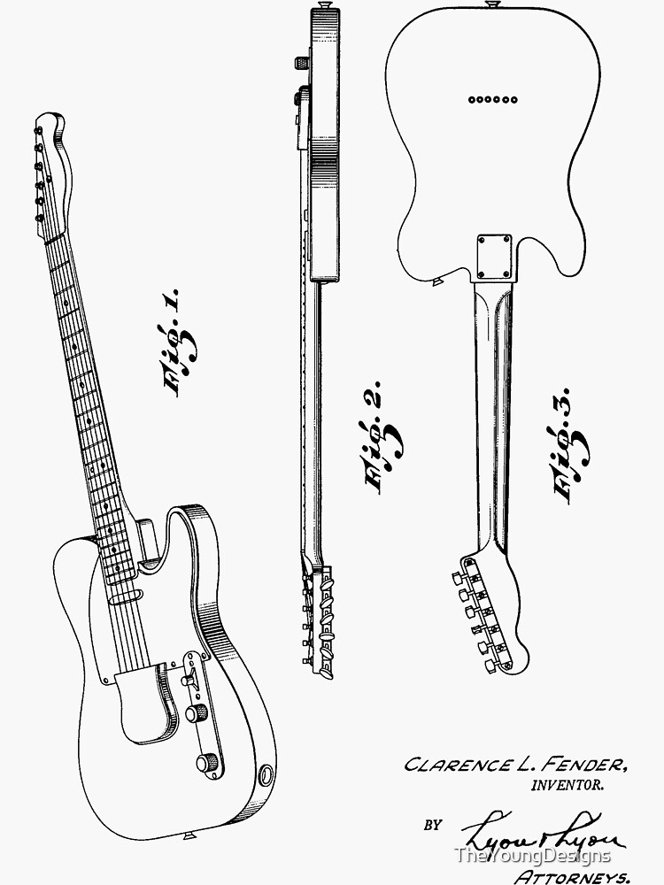 "Guitar Vintage Patent Hand Drawing" Sticker for Sale by ...
