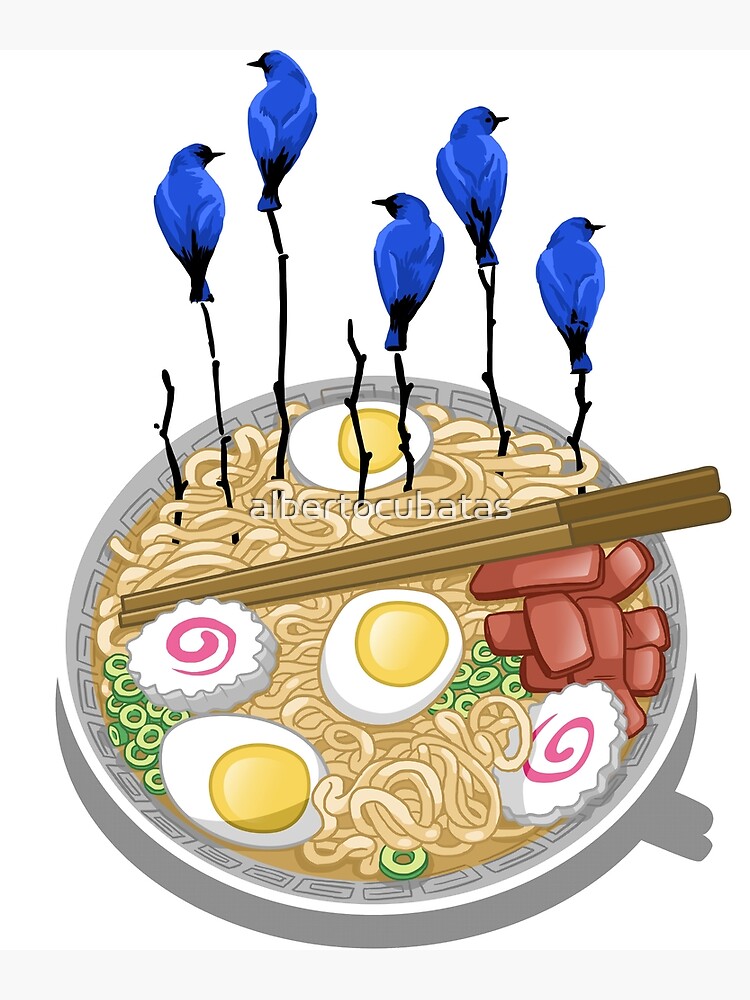 "Ramen blue birds tree" Poster by albertocubatas | Redbubble