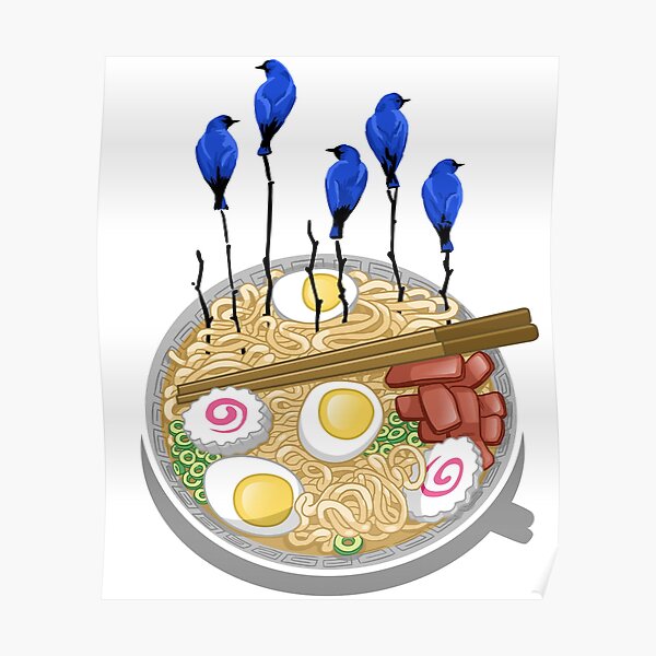 "Ramen blue birds tree" Poster by albertocubatas | Redbubble