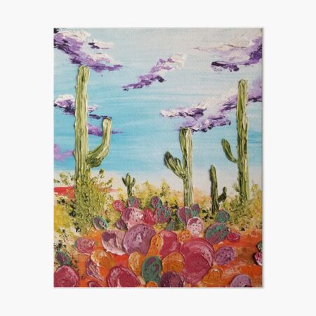 "Colorful Desert Landscape, Modern Impressionism Cactus Artwork, Bright ...