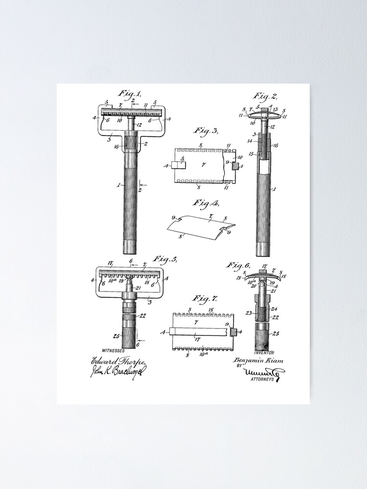"Safety Razor Vintage Patent Hand Drawing" Poster for Sale by ...