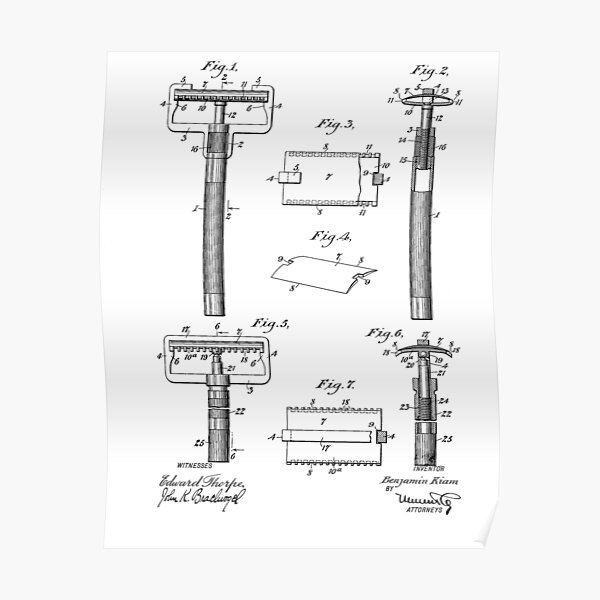 "Safety Razor Vintage Patent Hand Drawing" Poster for Sale by ...