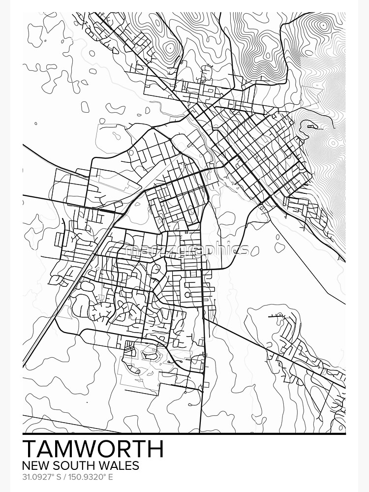 "Tamworth map poster print wall art, New South Wales gift printable ...