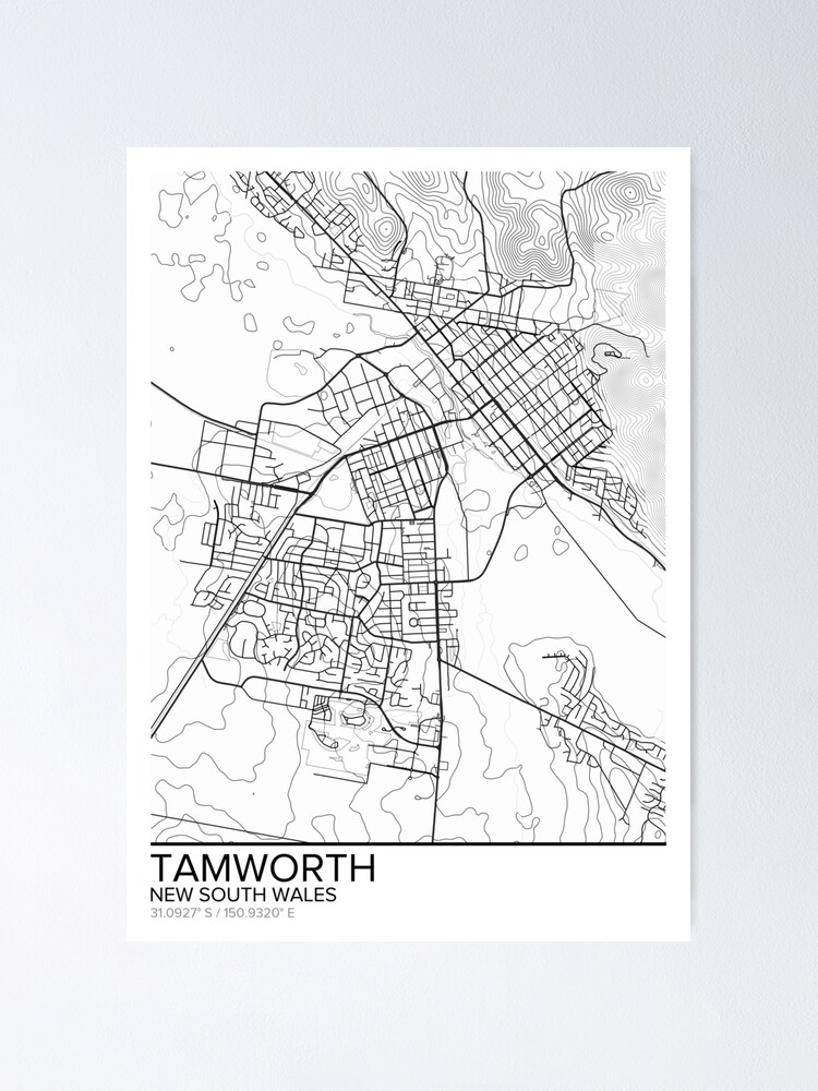 "Tamworth map poster print wall art, New South Wales gift printable ...