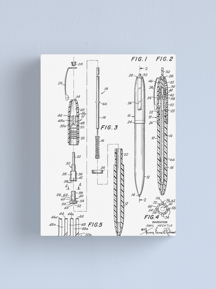 "Ball-point Pen Mechanism Vintage Patent Hand Drawing" Canvas Print for ...