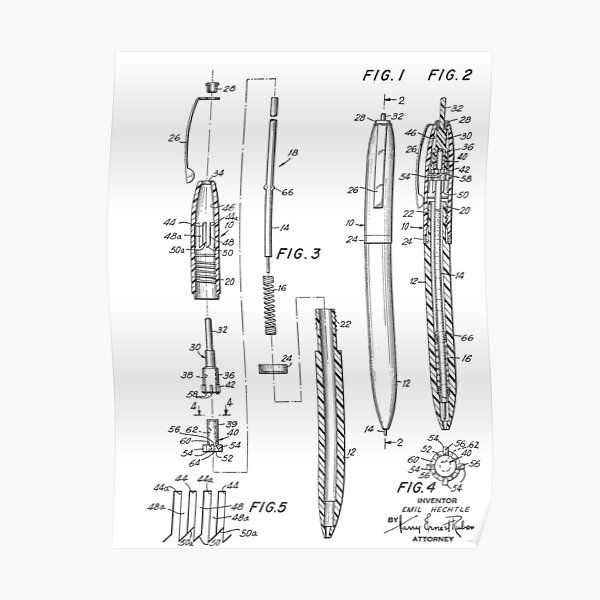 "Ball-point Pen Mechanism Vintage Patent Hand Drawing" Poster by ...