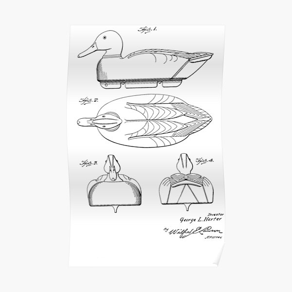 "Duck Decoy Vintage Patent Hand Drawing" Poster by TheYoungDesigns ...