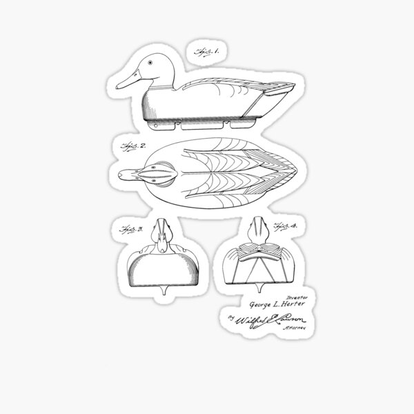 "Duck Decoy Vintage Patent Hand Drawing" Sticker for Sale by ...