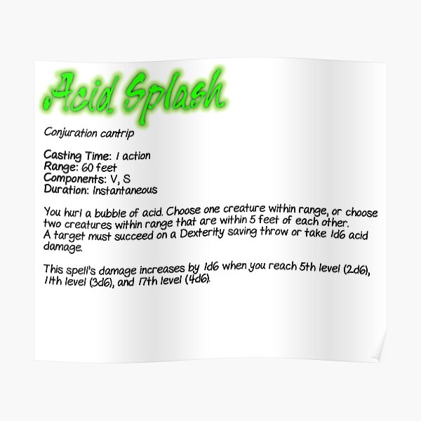 "Spell: Acid Splash" Poster for Sale by Judge-Hatchet | Redbubble