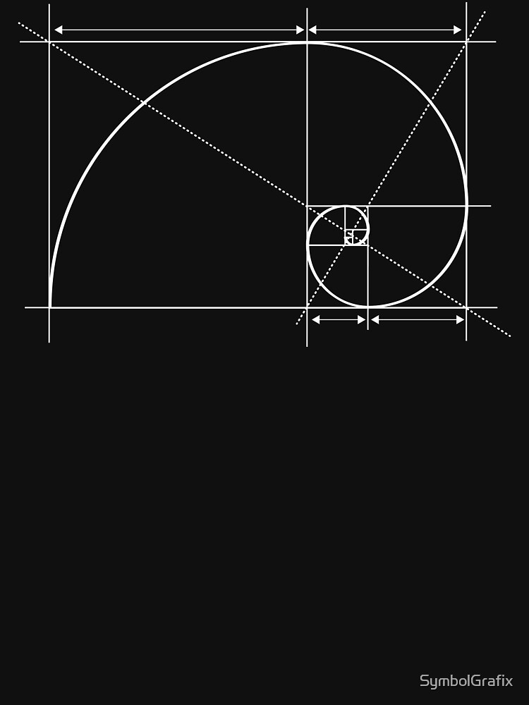 "Golden Ratio, Fibonacci Spiral, Drawing " T-shirt for Sale by ...