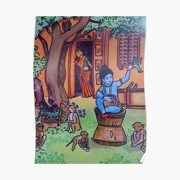 "Krishna eating butter with monkeys" Poster by Prabakrishna | Redbubble