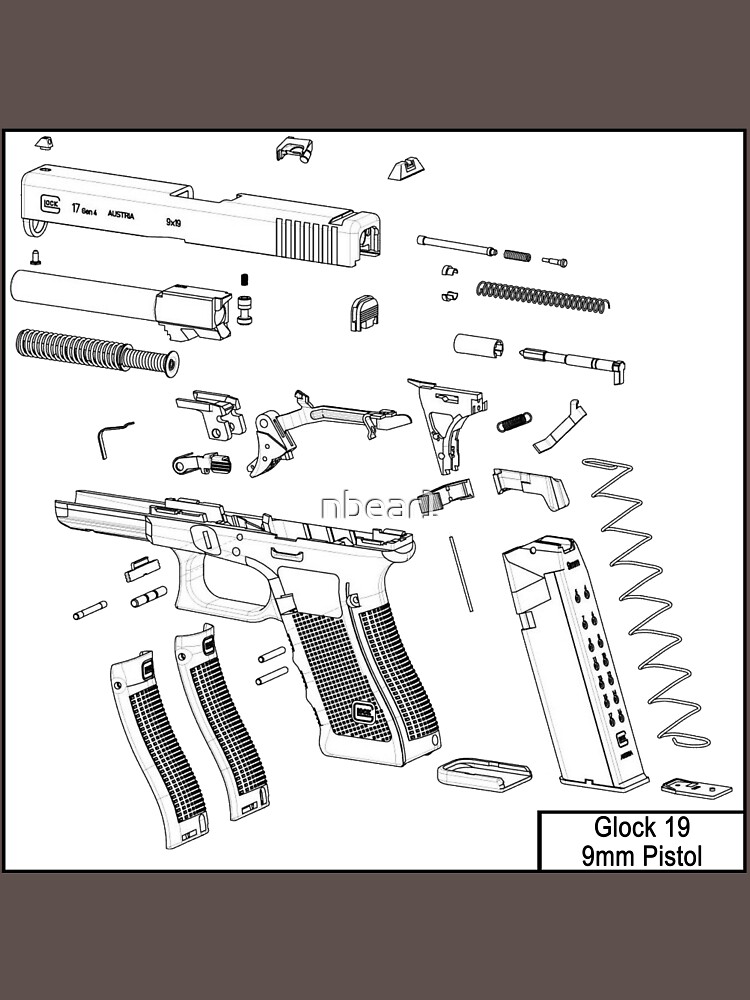 "Framed G17 Pistol Exploded View" T-shirt by nbear1 | Redbubble | glock ...
