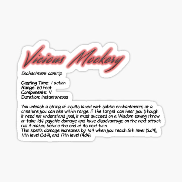 "Spell: Vicious Mockery" Sticker for Sale by Judge-Hatchet | Redbubble