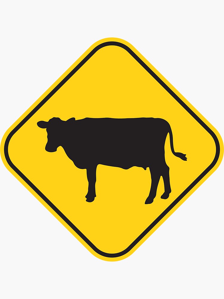 "Cow crossing/caution road sign!" Sticker for Sale by ArtBart | Redbubble
