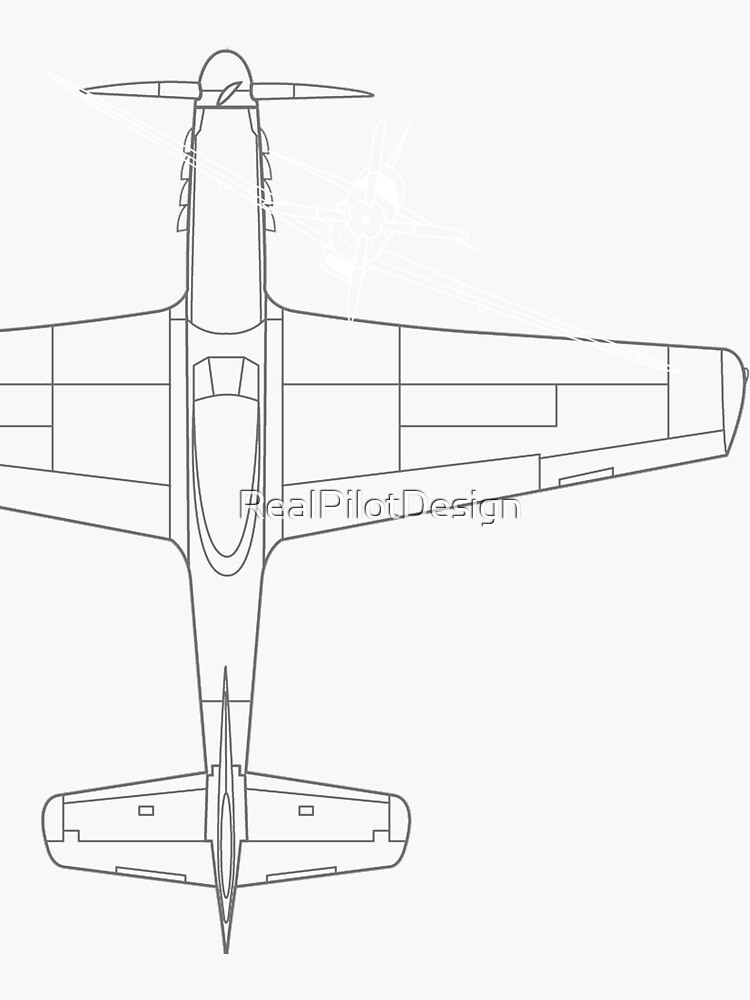 "P-51 Mustang WWII Fighter Line Art Series Design" Sticker by ...