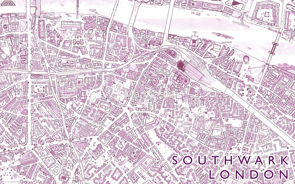 "Southwark London Neighbourhood Buildings Map " by Mapozoid | Redbubble